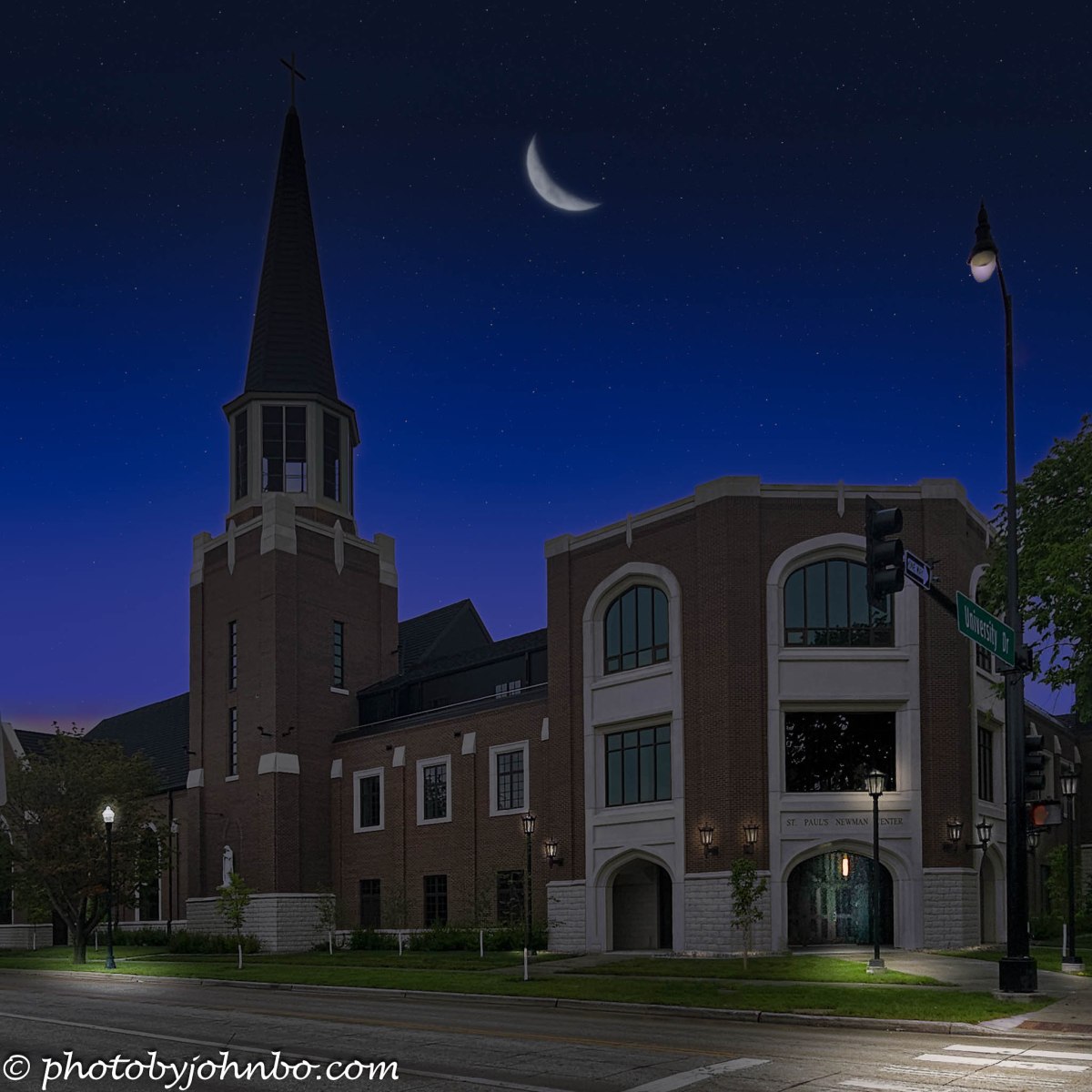 Cellpic Sunday – The NDSU Newman Center at Night – Journeys with Johnbo